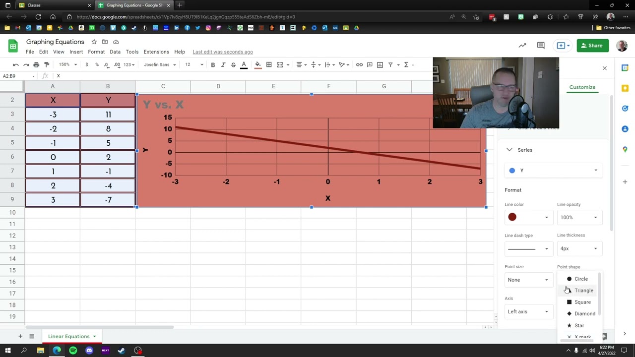Graphing Equations using Google Sheets