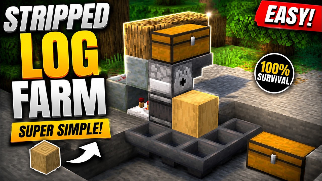 FASTEST AFK Stripped Log Farm Tutorial (Minecraft 1.21+)