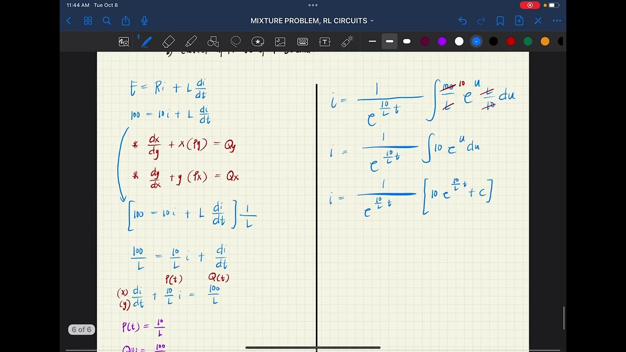 Mixture Problem, RL Circuits - Differential Equations Part 2