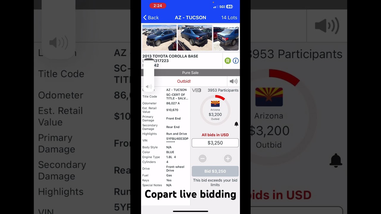 Copart Auto Auctions Live #copart #carauction #Corolla