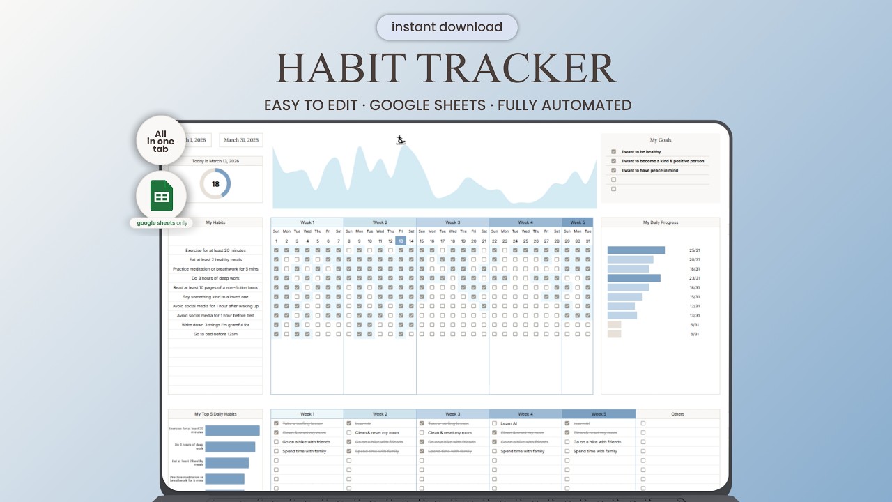 How to Use a Monthly Habit Tracker (Daily Habits & Goal Tracking) by JSpreadsheet | Video Tutorial