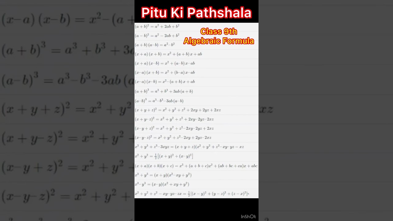 Algebraic Formula for Class 9th || Class 9th maths chapter 9 formulas | #tricks #class8 #class9