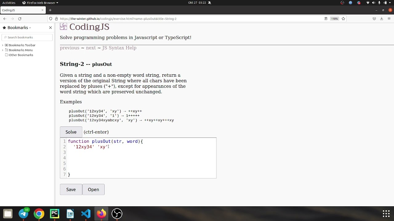 Codingjs Javascript plusOut solution