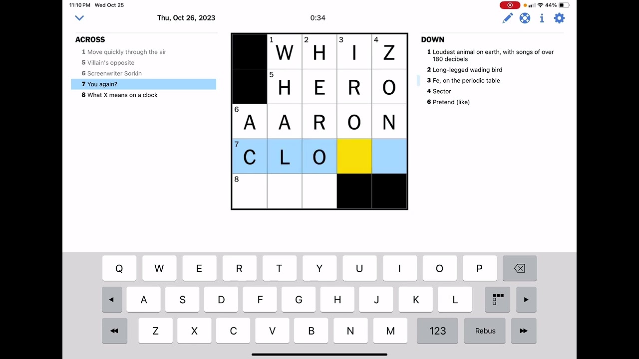 The New York Times Daily Mini Crossword Puzzle for Thursday October 26, 2023