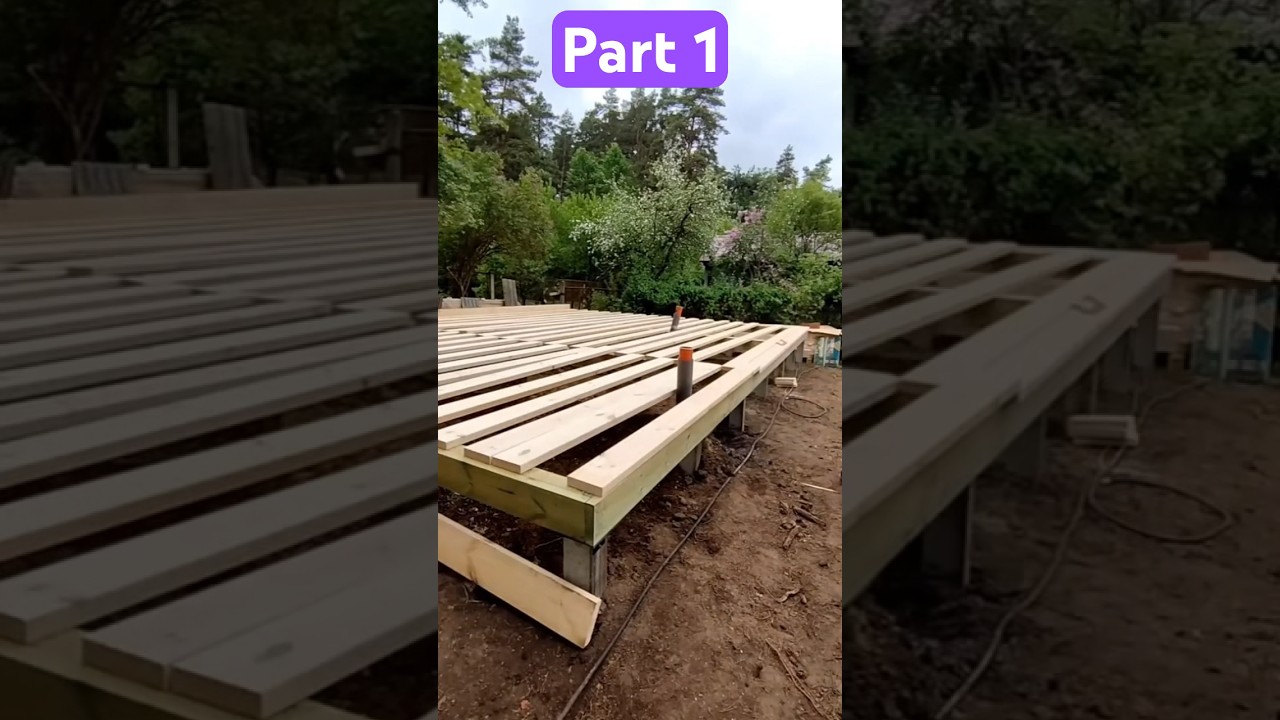 Foundation Of a Frame House. Logs On The Pillars And An OSB Board On Top.