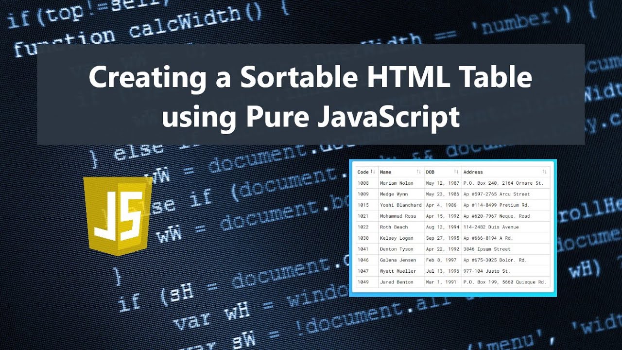Create a Sortable HTML Table using Pure JavaScript DEMO