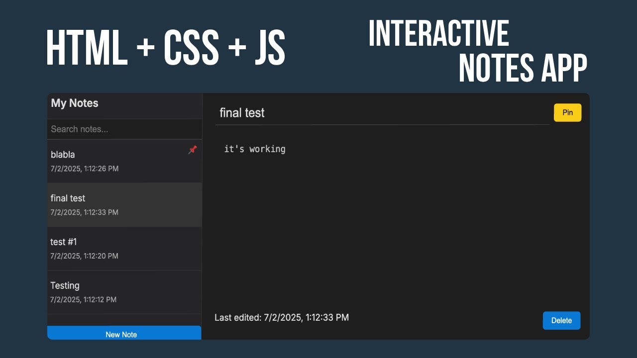 Build a Notes App from Scratch | HTML, CSS & JavaScript Tutorial for Beginners
