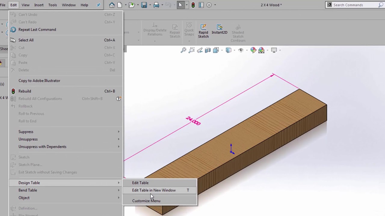 SOLIDWORKS - Using Excel to Drive Model Dimensions