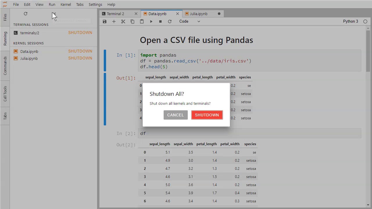 JupyterLab Shut Down All Kernels
