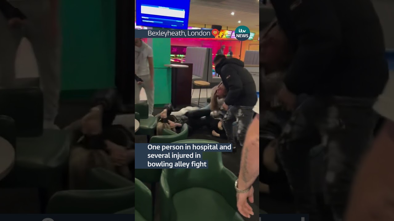 One person in hospital and several injured in massive bowling alley fight #itvnews #news #fight