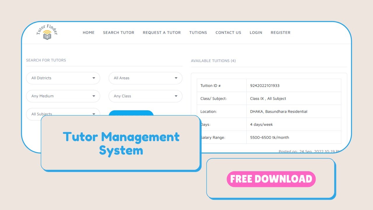 Tutor Management System Using Laravel, MySQL and Bootstrap (Source Code Free Download)