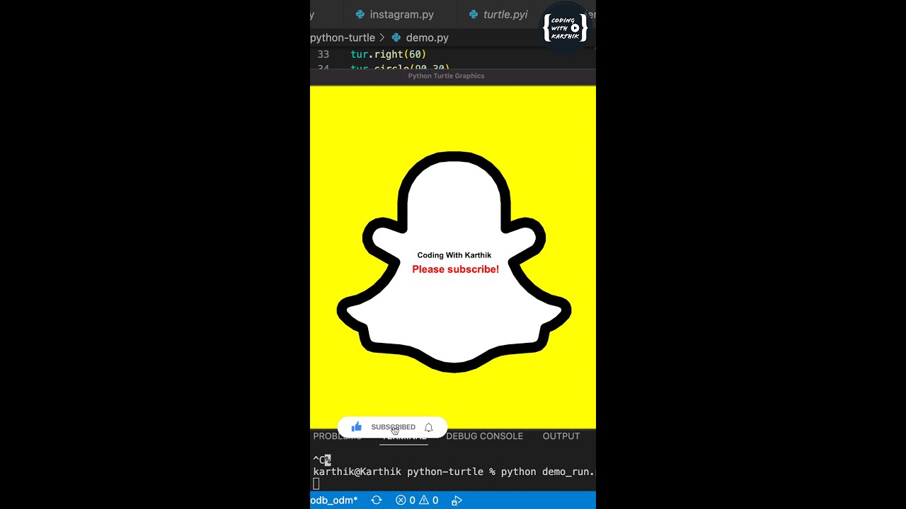 Snapchat logo using python turlte | Python Turtle Graphics 12 #CodingWithKarthik