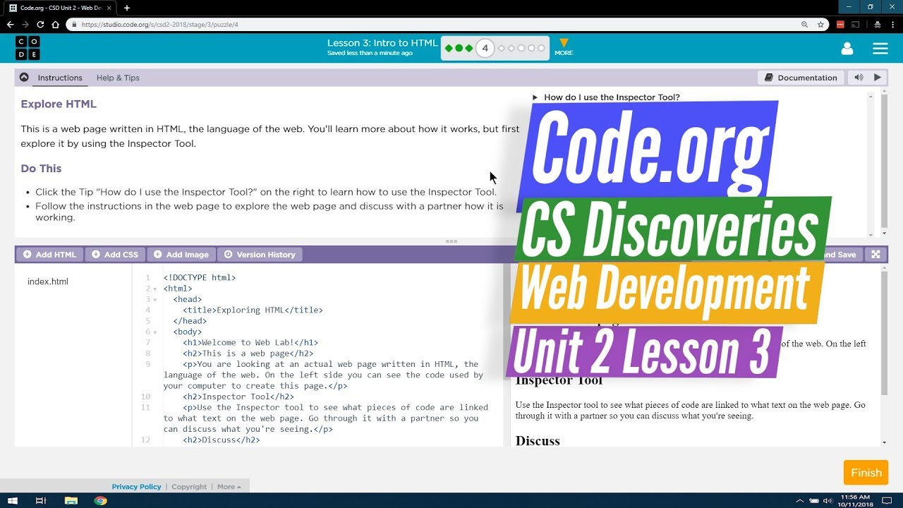 Intro to HTML - Web Development Lesson 3.4 - Code.org CS Discoveries