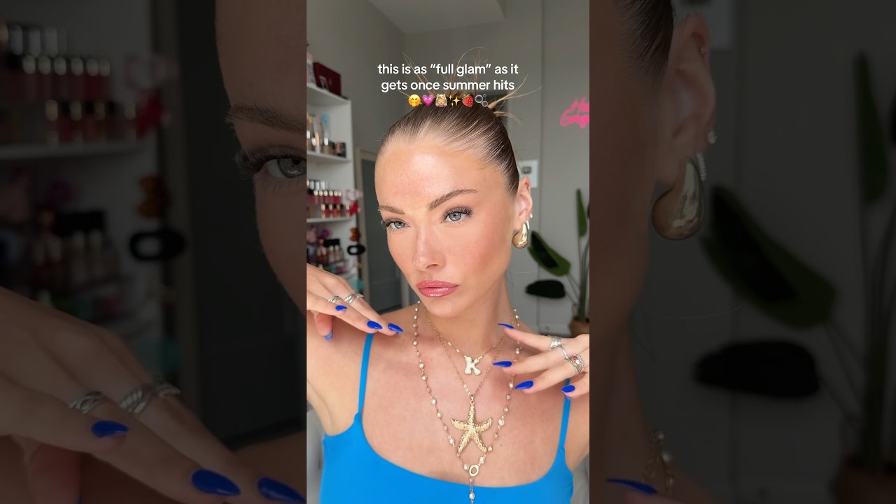 my summer “full glam” makeup routine 💆🏼‍♀️🍉👙🏖️✨ #summermakeup #glowymakeup #trending