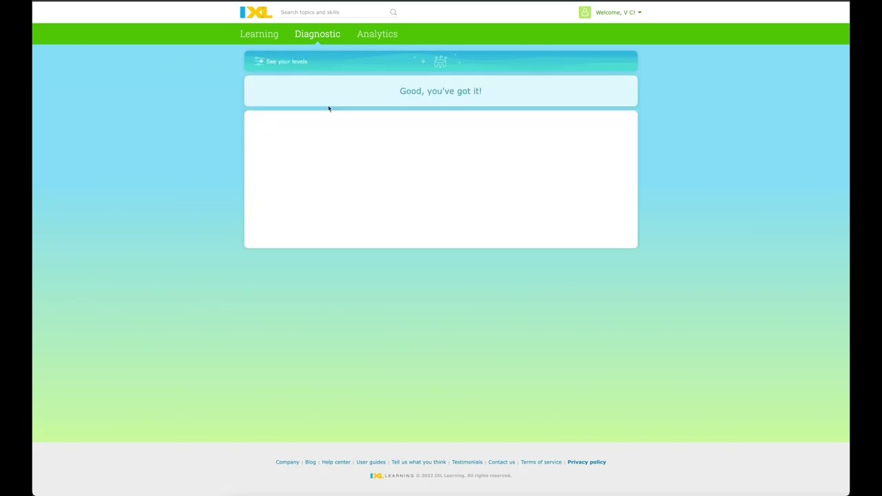 IXL Diagnostic Tab Student View