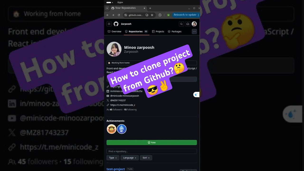 How to #clone  a #github  Project in 1 Minutes ? (Step-by-Step for Beginners)  + #asmrcoding  #git