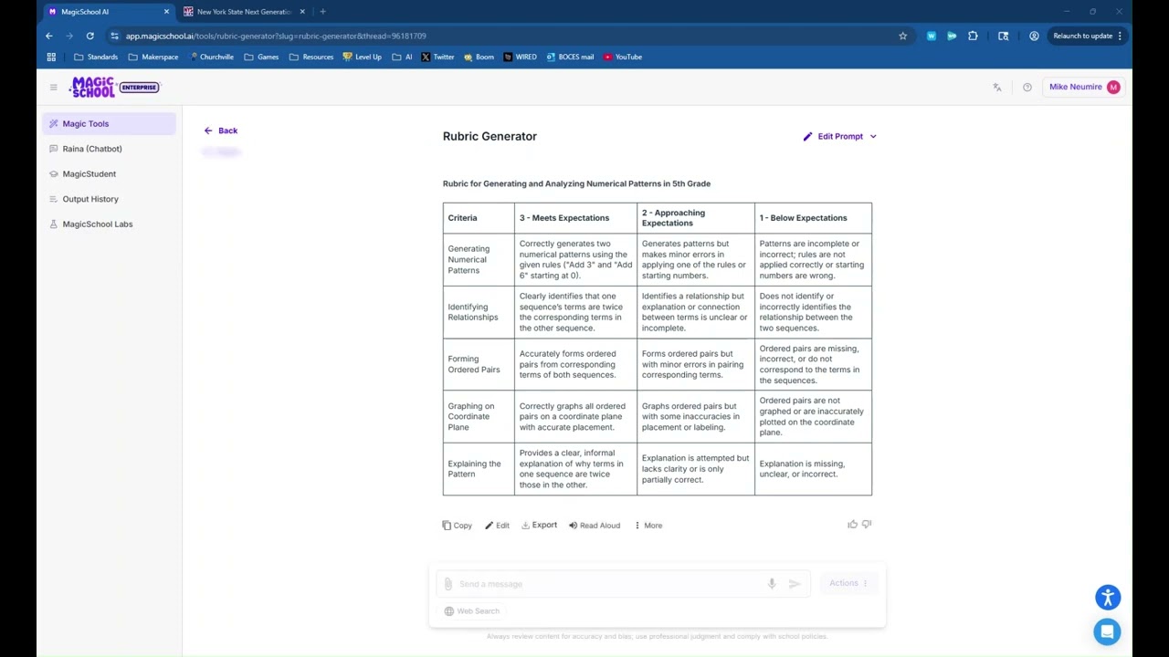 Magic School: Rubric Generator