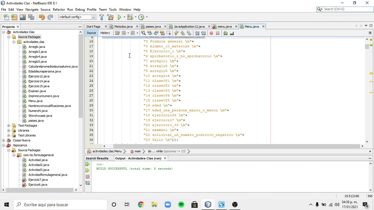 Menú en Java proyecto