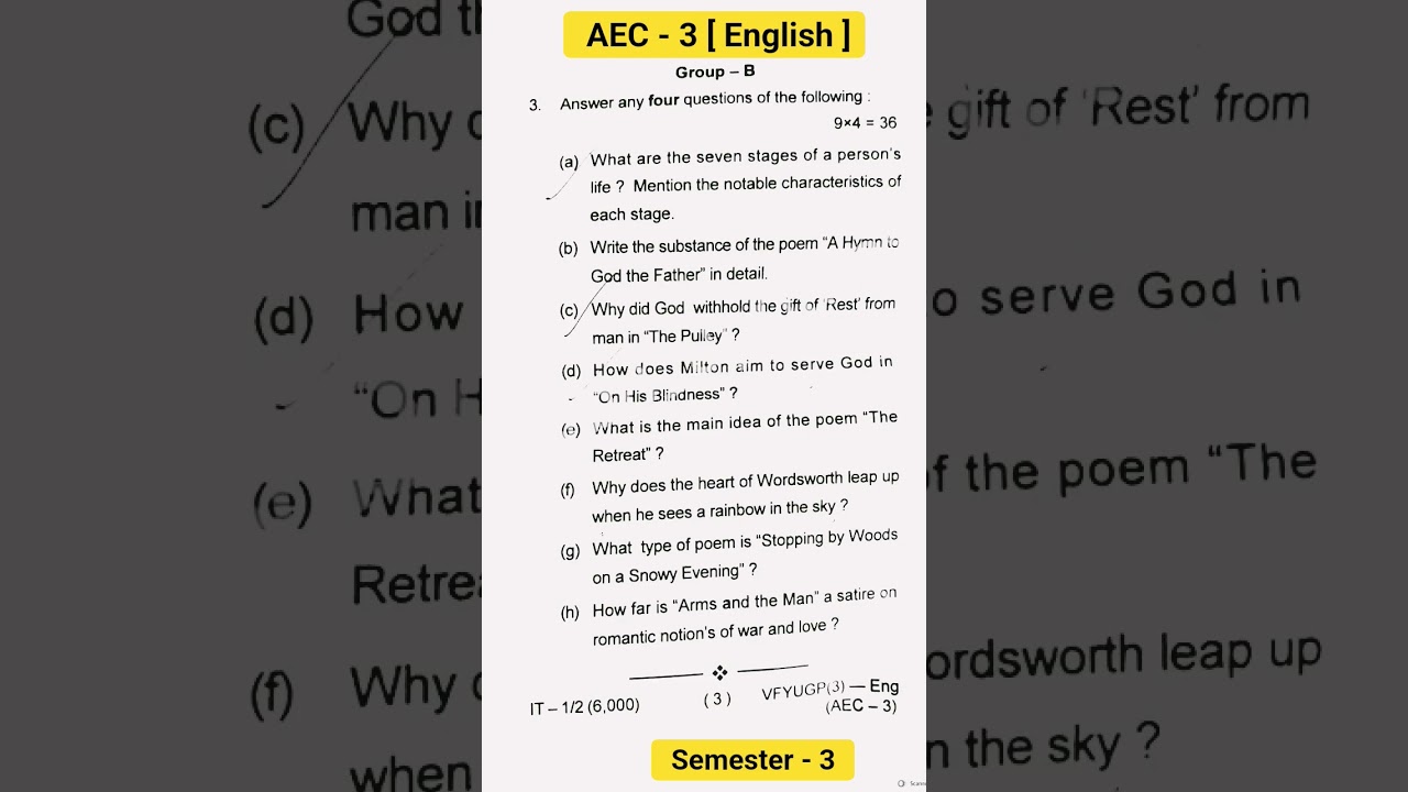 Aec 3 english important questions। aec-3 english previous year question paper #aec3english