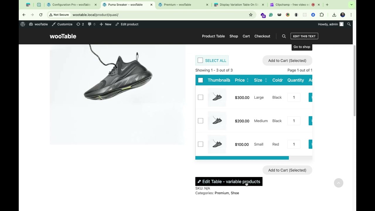 How to display Variation Table on Single Product page