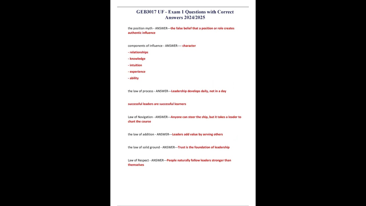 GEB3017 UF   Exam 1 Questions with Correct Answers 2025