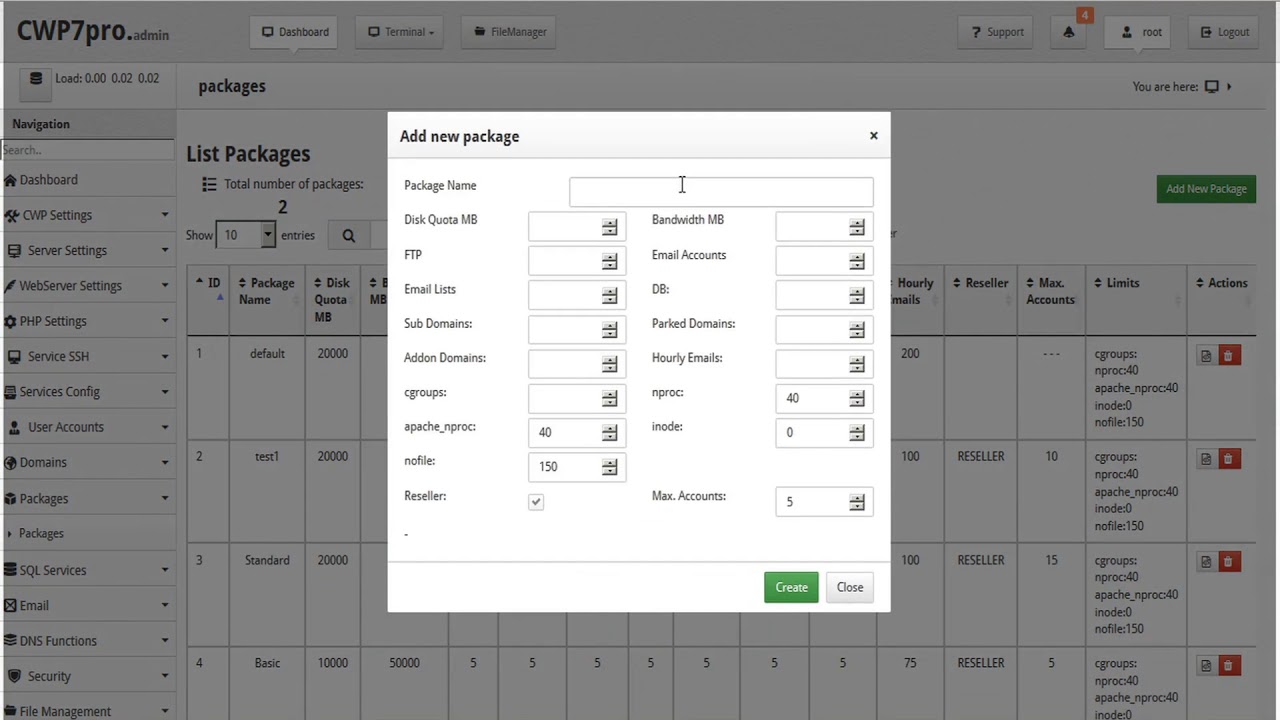 CWP - Admin Panel: Reseller Manager tutorial