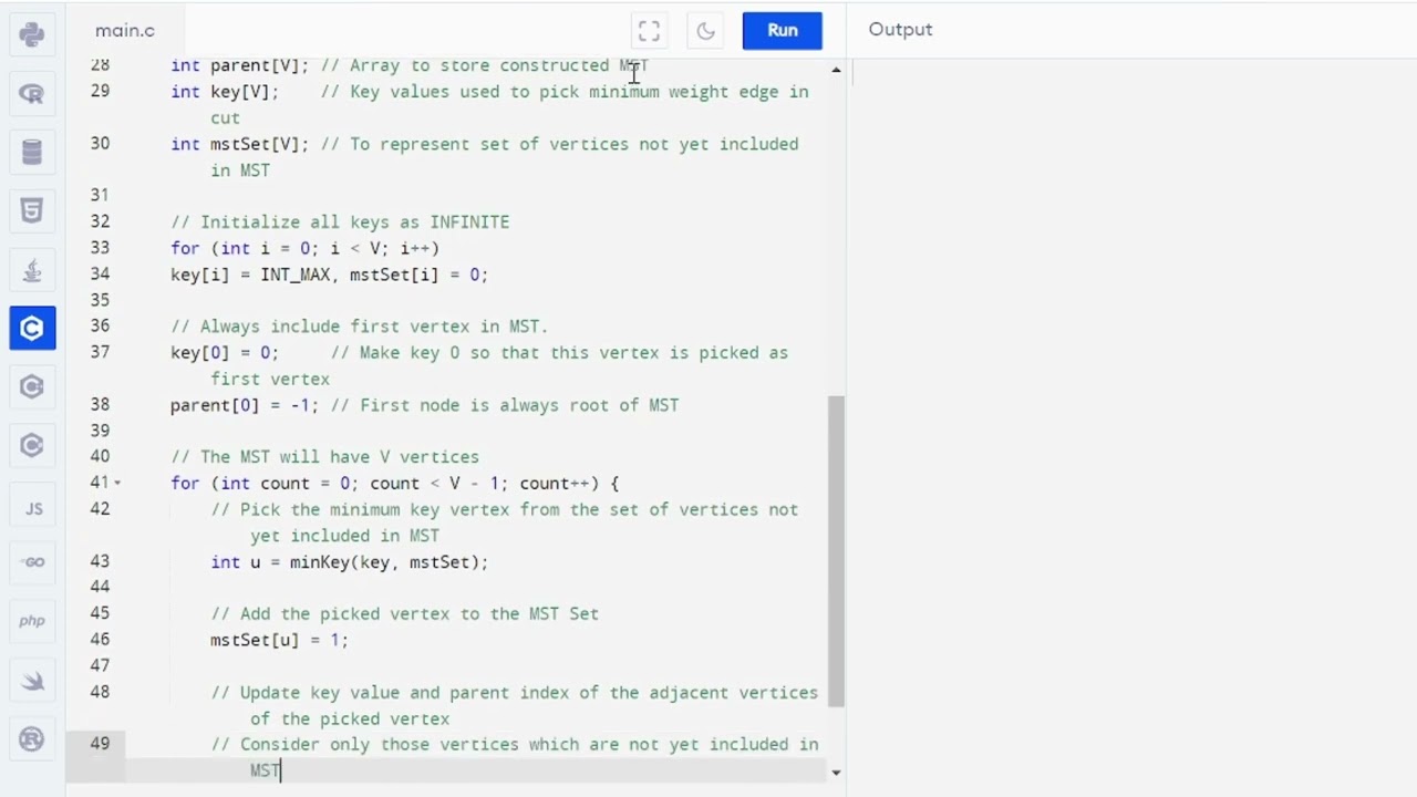 C Program to Implement Prim's Algorithm: Minimum Spanning Tree || C Code for Prim's Algorithm