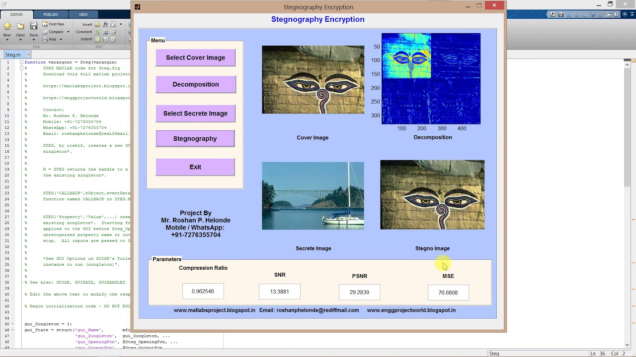 Matlab code for Image Steganography using Image Processing