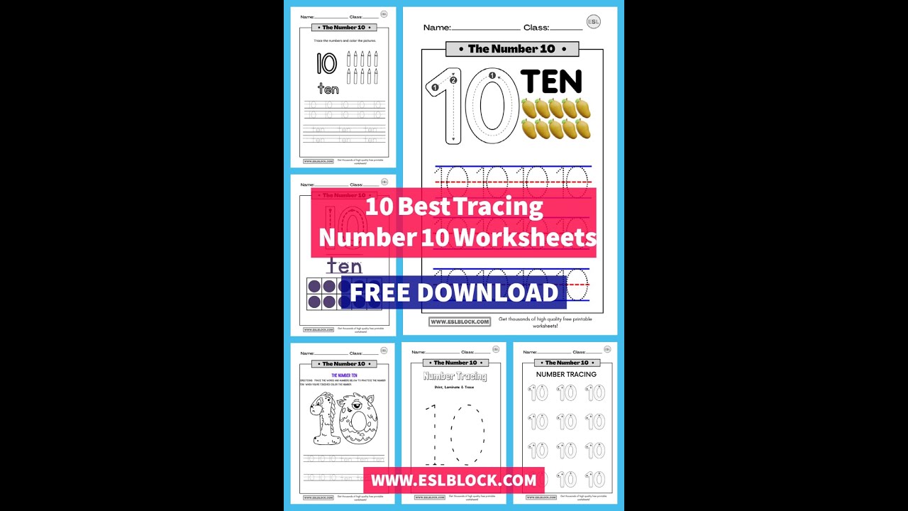 Tracing Number 10 Worksheets