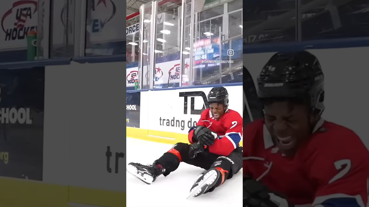 ISHOWSPEED GETS SLAMMED IN ICE HOCKEY 🏒😂#speed #ishowspeed #ronaldo #cristianoronaldo #hockey #ice