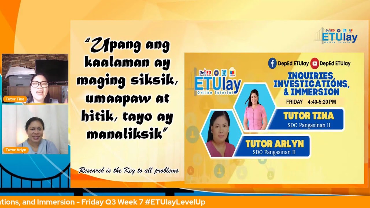 Inquiries, Investigations and Immersion   - Friday Q3 Week 7 #ETUlayLevelUp