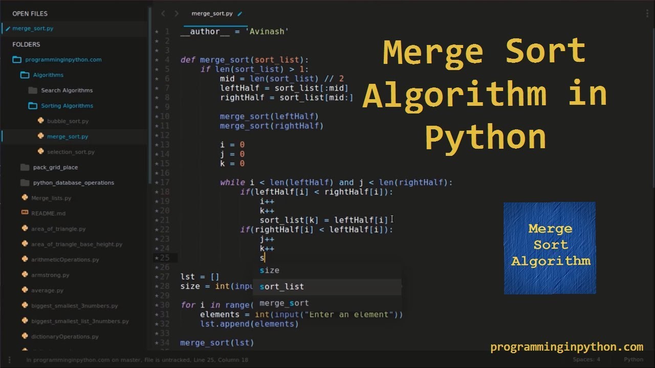 Merge Sort Algorithm in Python || Sorting Algorithms || programminginpython.com
