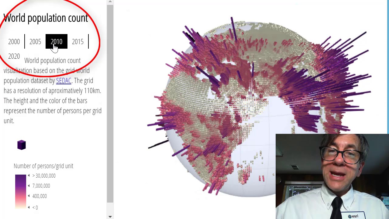 Investigating world population density using a 3D globe