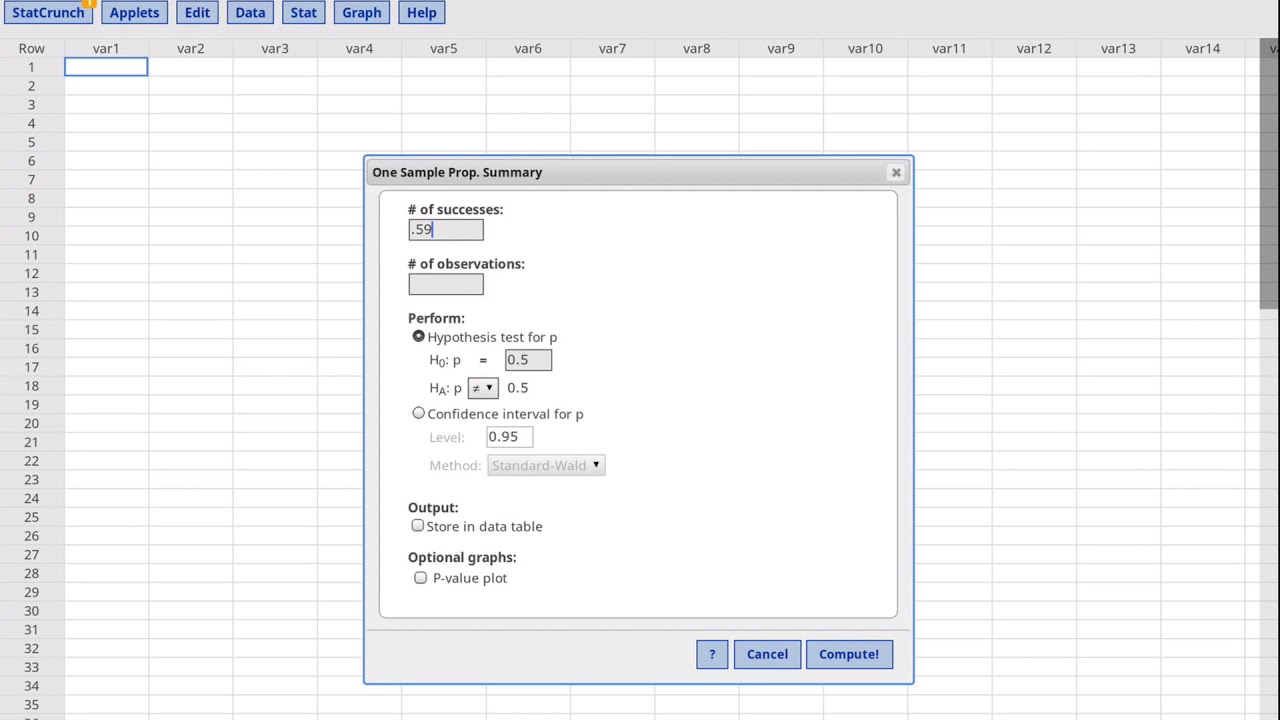 Chapter 8 Proportion Test Statcrunch