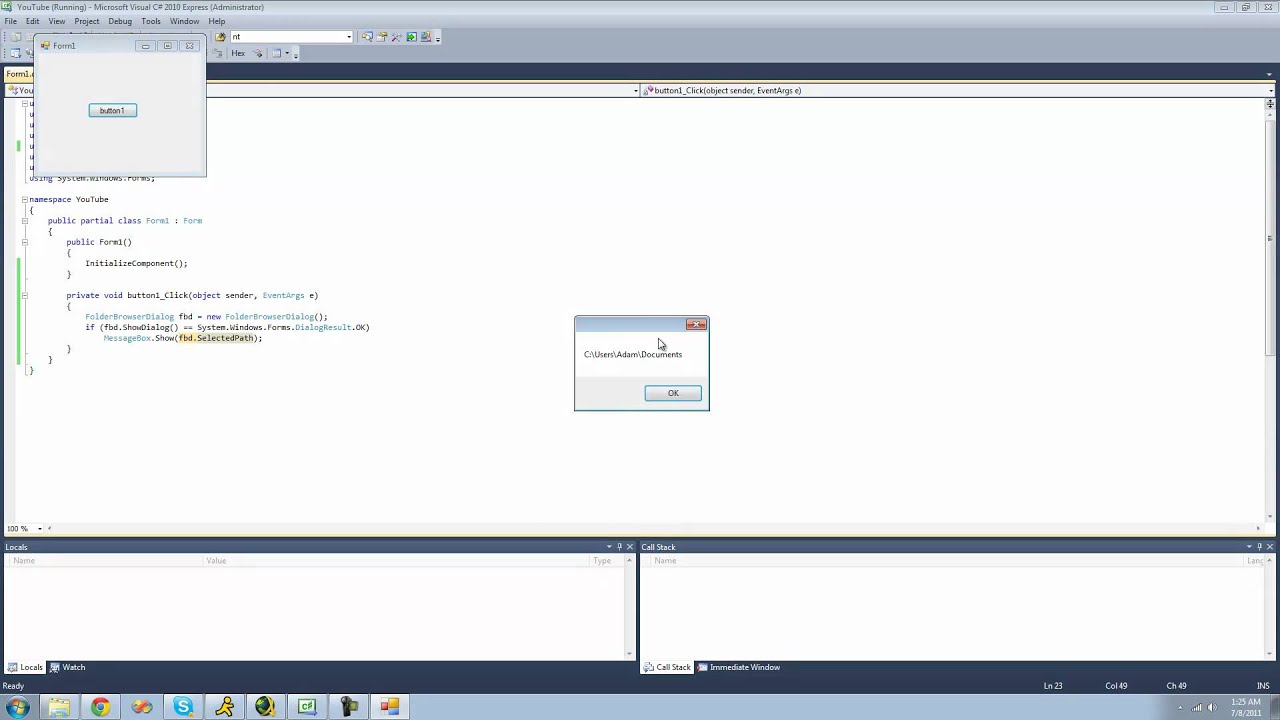 C# Beginners Tutorial - 56 - FolderBrowserDialog