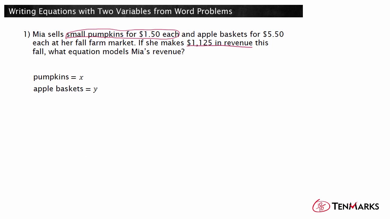 Writing Equations with Two Variables from Word Problems: A-CED.2