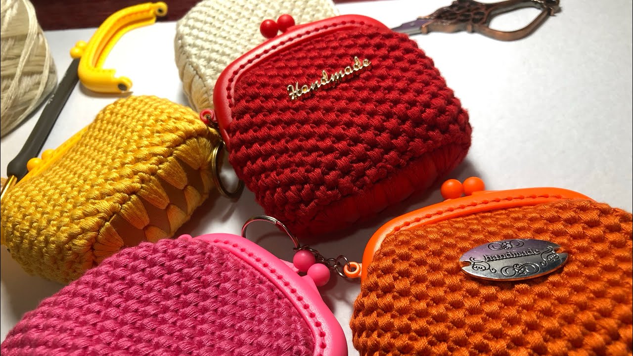 Crochet Coin purse Mini with leather base (tutorial)