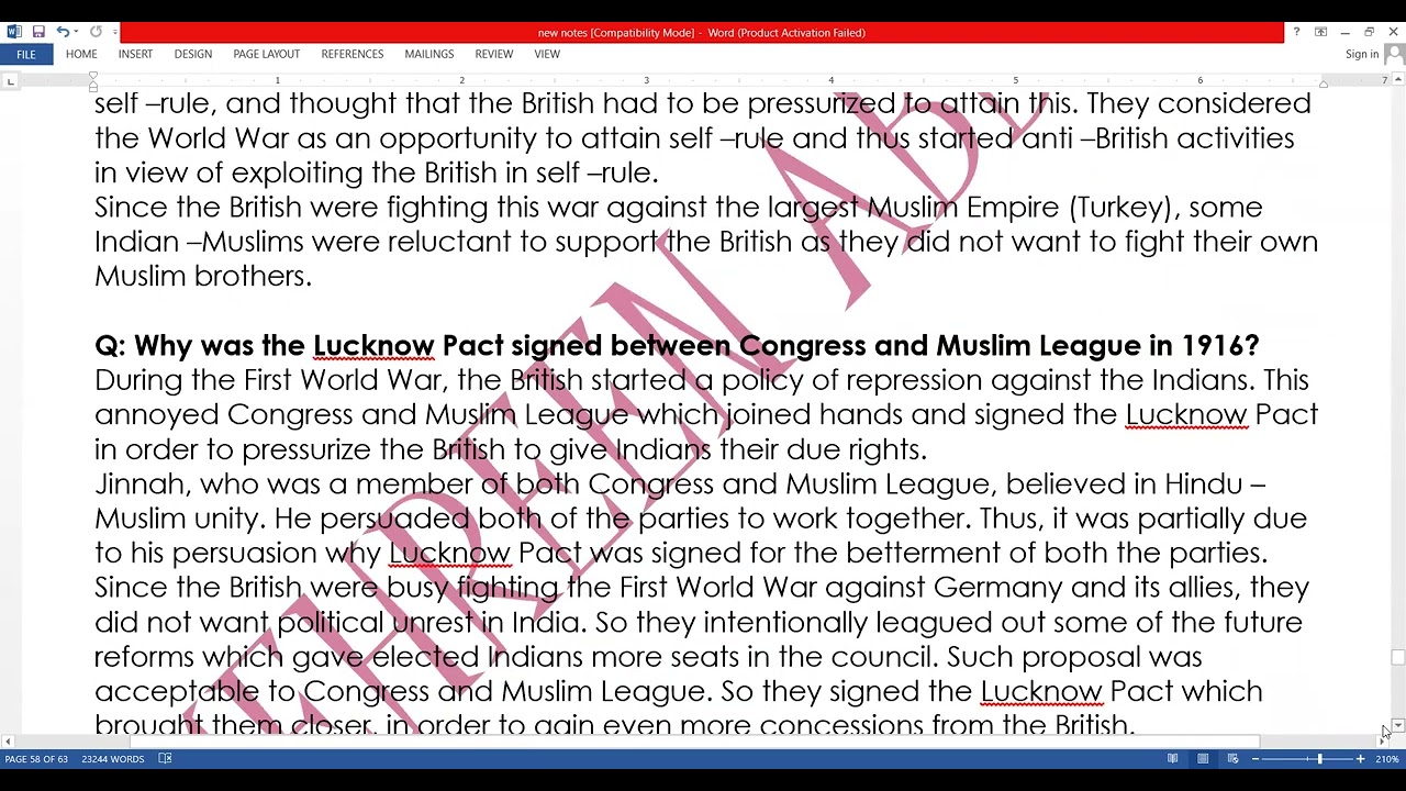 Sample Answers - 1905-1924