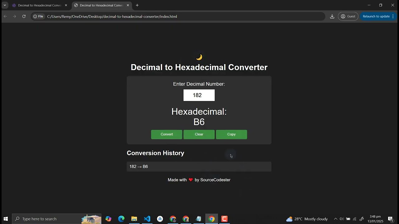 Decimal to Hexadecimal Converter Using HTML, CSS and JavaScript with Source Code
