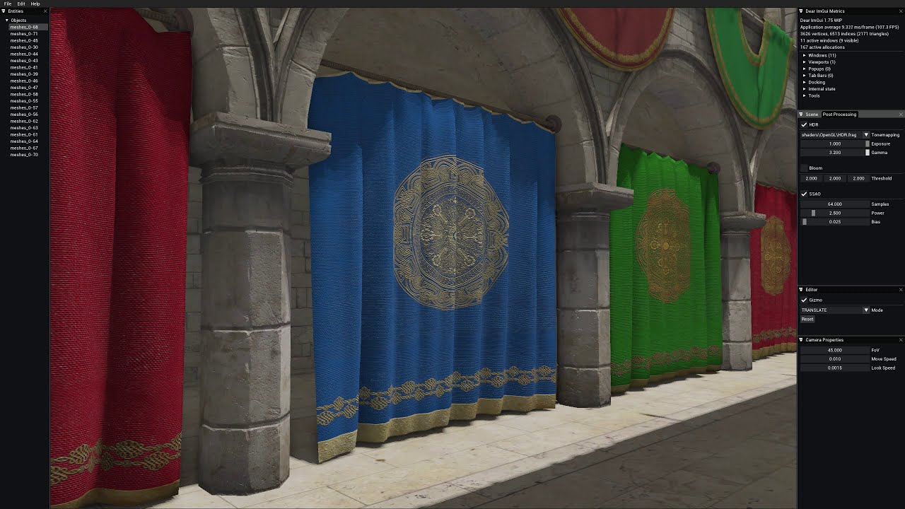 OpenGL C++ Engine (SSAO, Deferred, Sponza)
