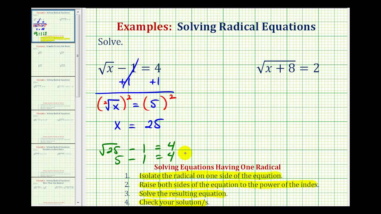 Ex 1:  Solve a Basic Radical Equation - Square Roots