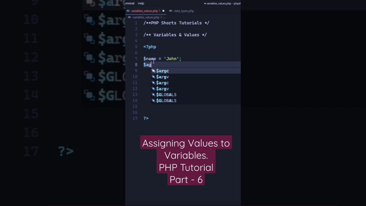 PHP Tutorial: Assigning Values to Variables - Part 6 #shorts