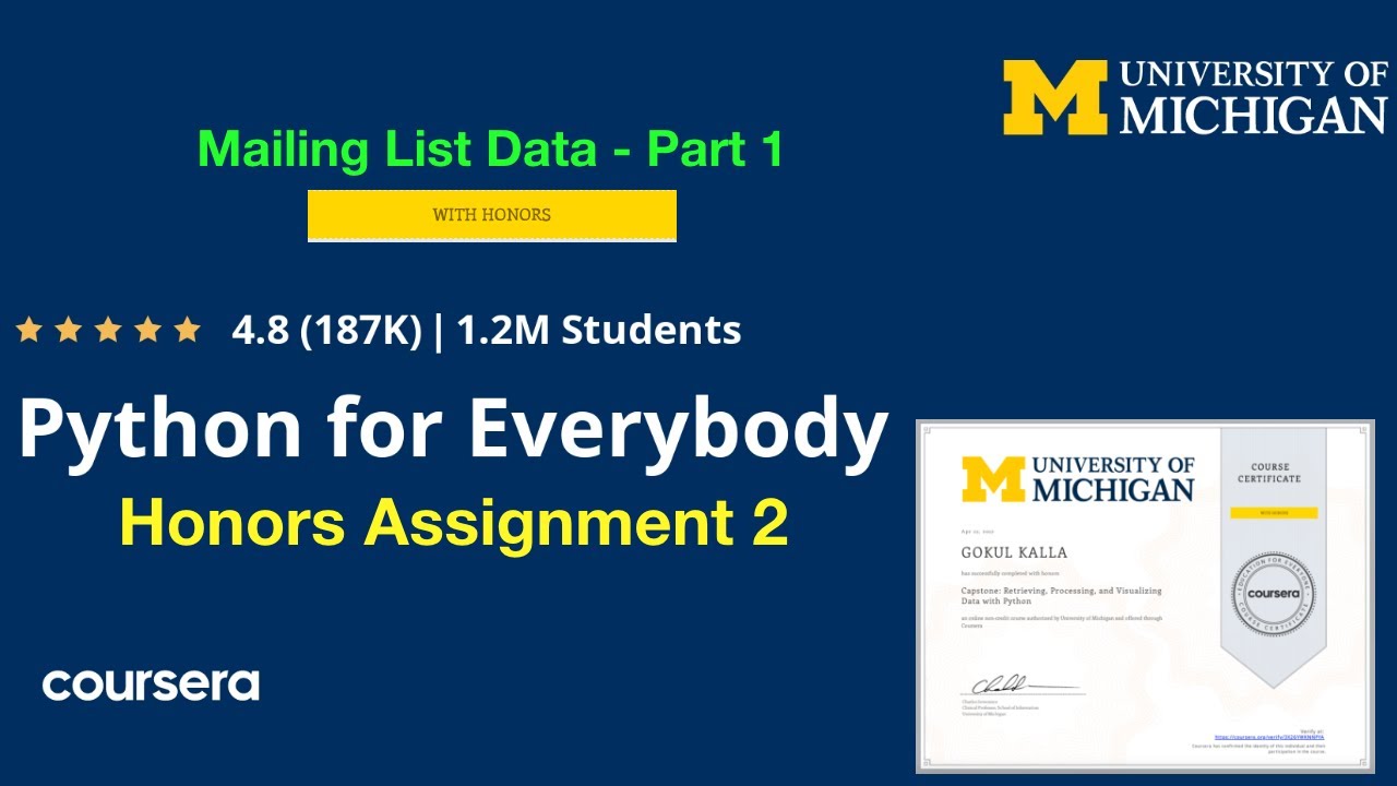 Python For Everybody Honors Recognition Assignment 2 | Mailing List Data - Part I | Coursera | py4e