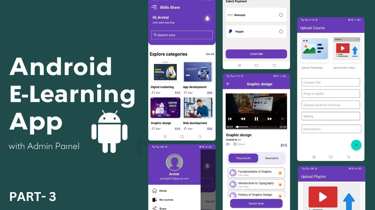 E-Learning App with Admin Panel in Android Studio | e-Learning App Development | Part - 3