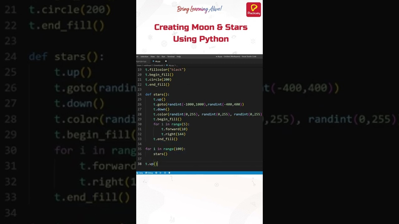 How to create Crescent Moon 🌙 and Stars ⭐⭐ using Python  | Practically | Python for Beginners 🔥🔥