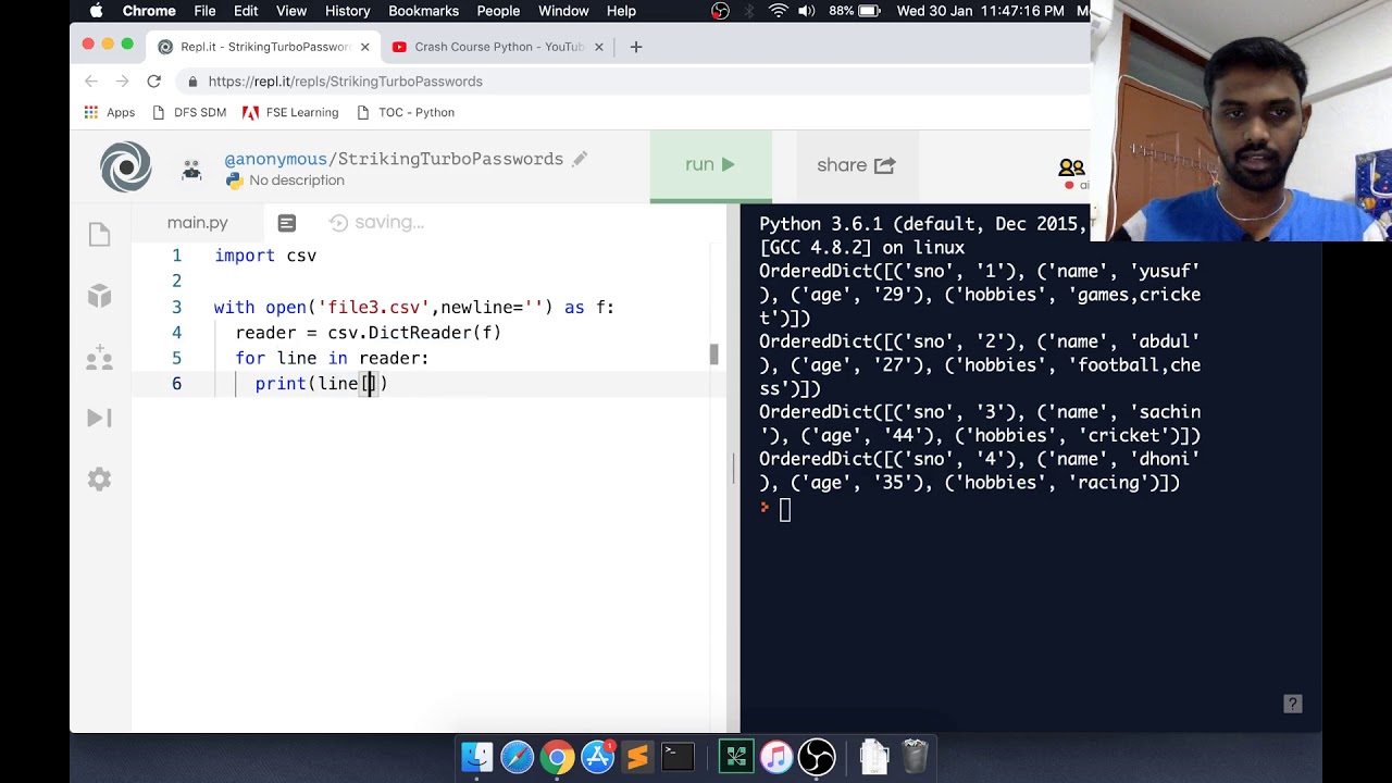 Crash Course Python - Part 7 | Reading Writing CSV using Python CSV module | yusy4code