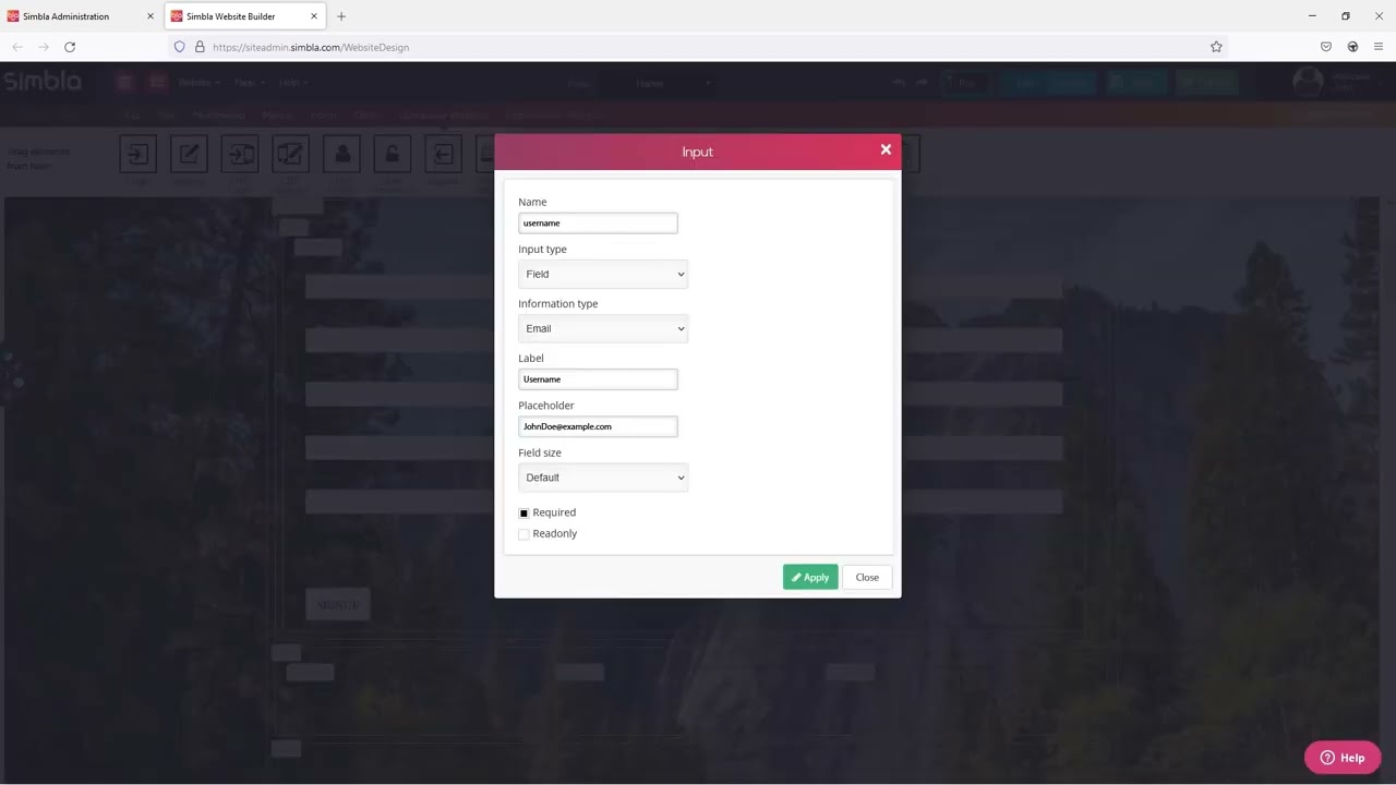 Registration widget