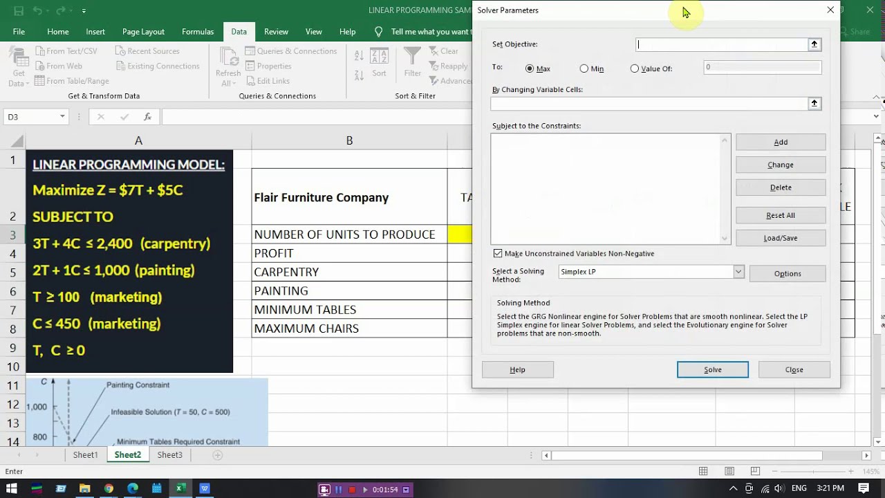 MS: Linear Programming Excel Solutions Part 3: Modeling and Graphical Solutions (Maximization LP)