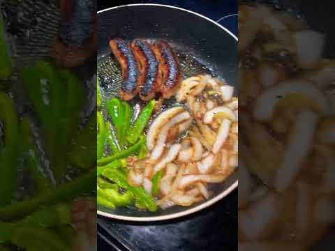 HOMEMADE SAUSAGE DOGS , SAUTÉED ONIONS AND BELL PEPPERS🔥🔥