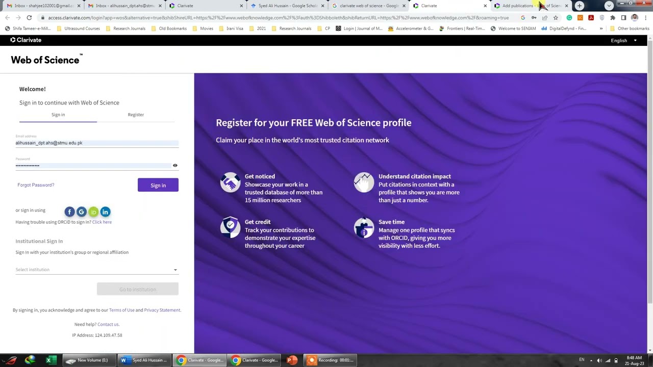How to add research publications on Clarivate Web of Science